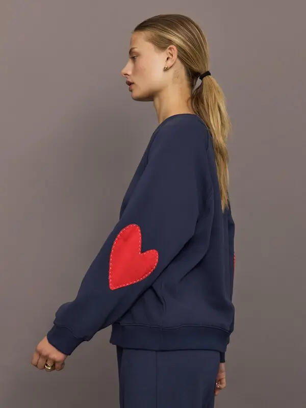 KERRI ROSENTHAL Benton Imperfect Heart Patch Sweatshirt - Indigo Blue