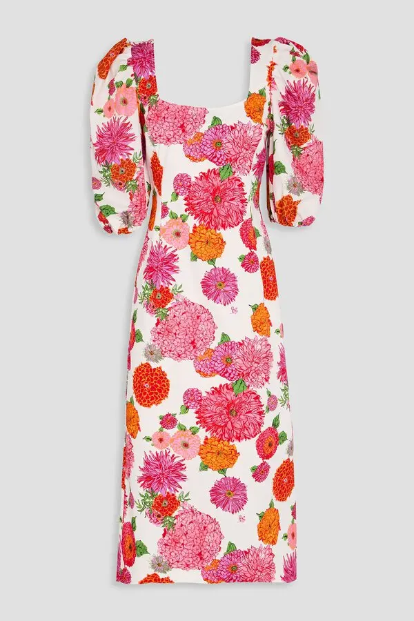 La DoubleJ Floral-print Cotton-blend Twill Midi Dress - White
