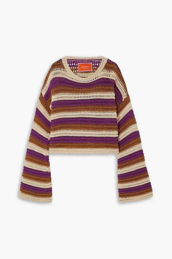 La DoubleJ Cropped Striped Crocheted Cotton-blend Sweater