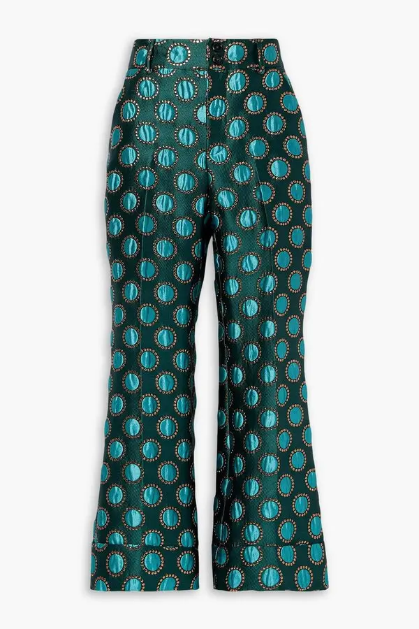 La DoubleJ Hendrix Metallic Jacquard Flared Pants - Emerald