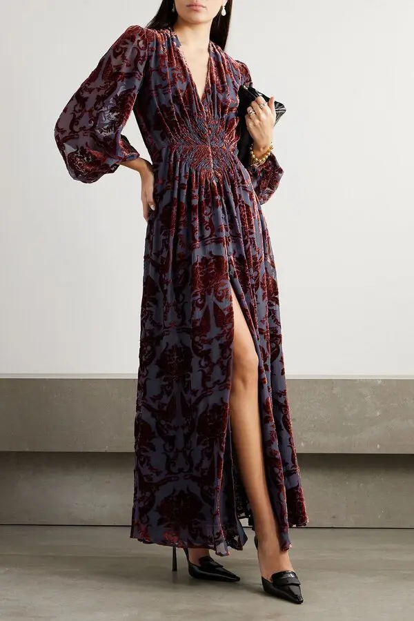 La DoubleJ Camerino Devoré-velvet Maxi Dress