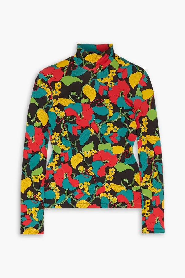 La DoubleJ Floral-print Stretch-jersey Turtleneck Top