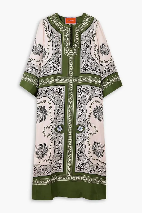 La DoubleJ Printed Silksatin Twill Kaftan - Army Green