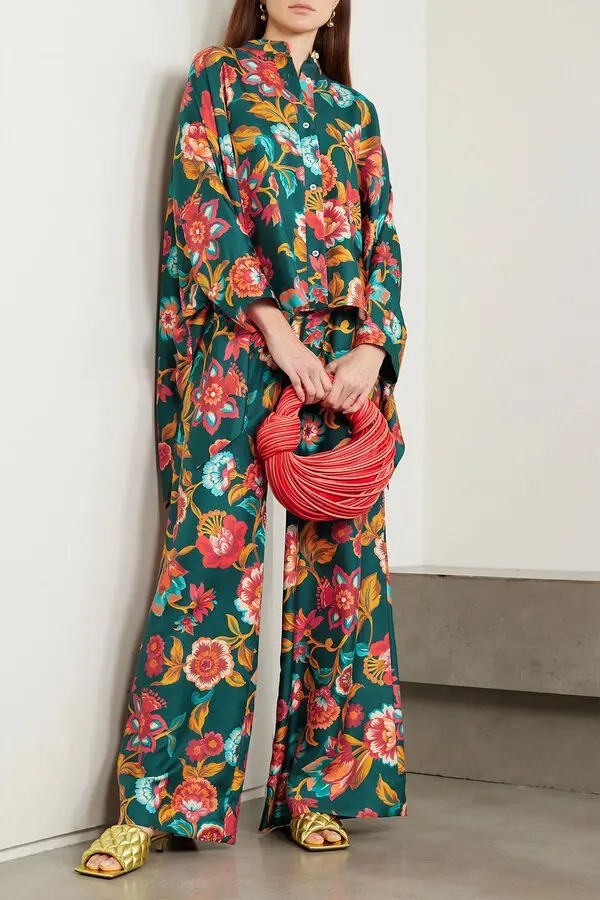 La DoubleJ Floral-print Silk-twill Shirt - Emerald