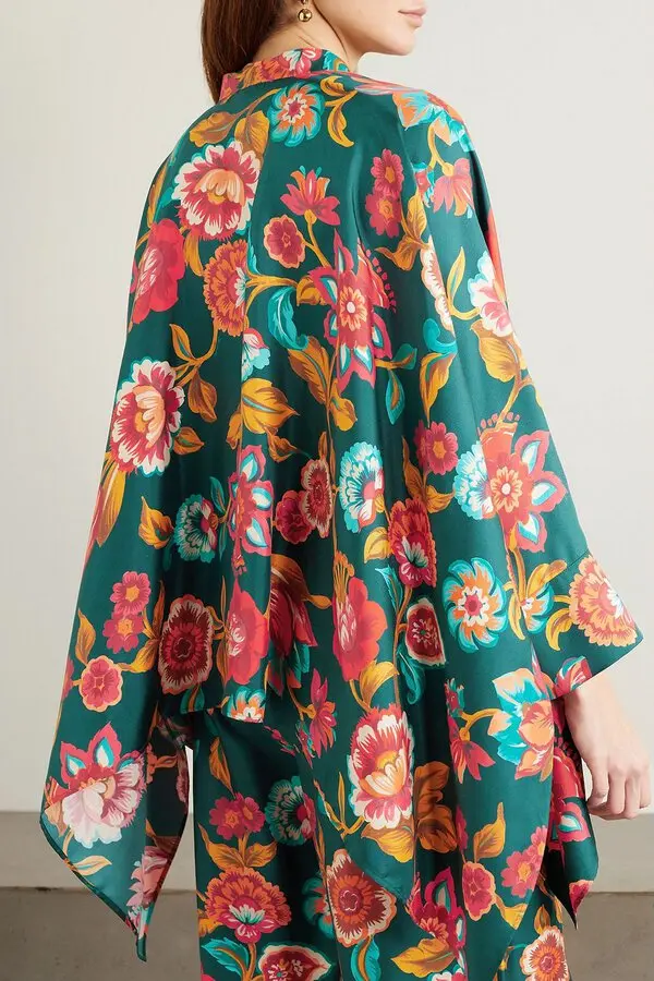 La DoubleJ Floral-print Silk-twill Shirt - Emerald