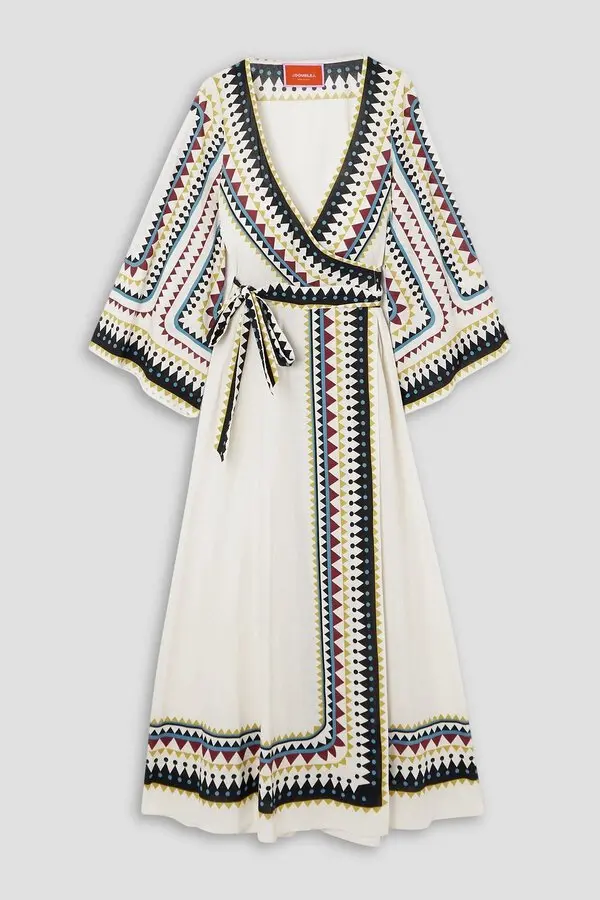 La DoubleJ Printed Cotton Maxi Wrap Dress - Off-white