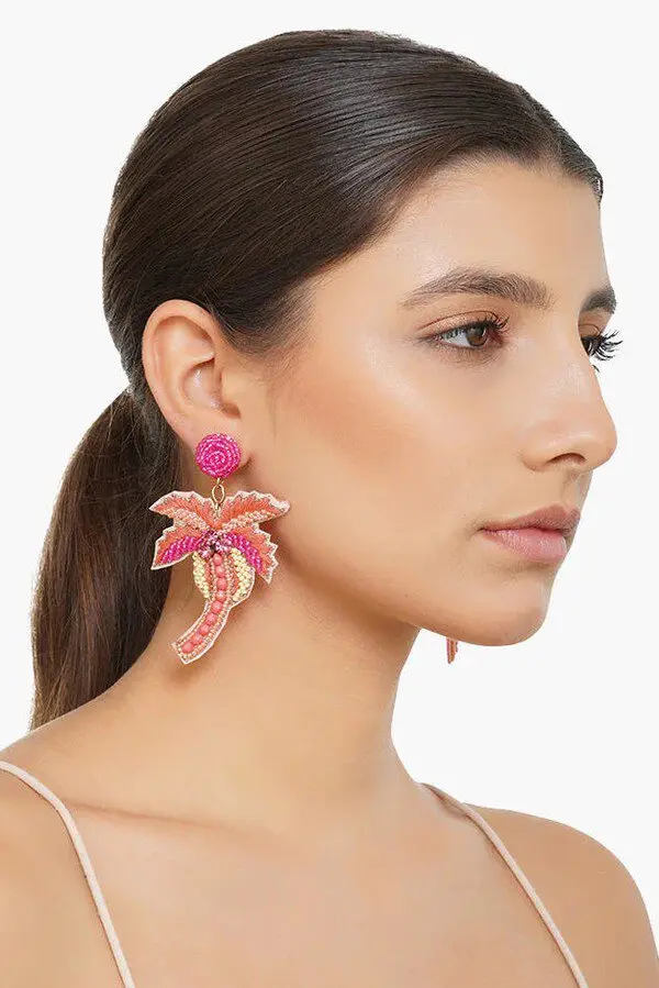 Yumi Kim Sunset Palm Tree Beaded Earrings - Coral
