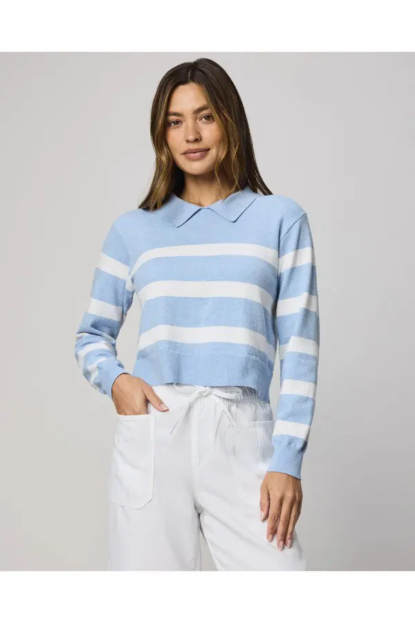 Splendid Phoebe Striped Polo Sweater - White