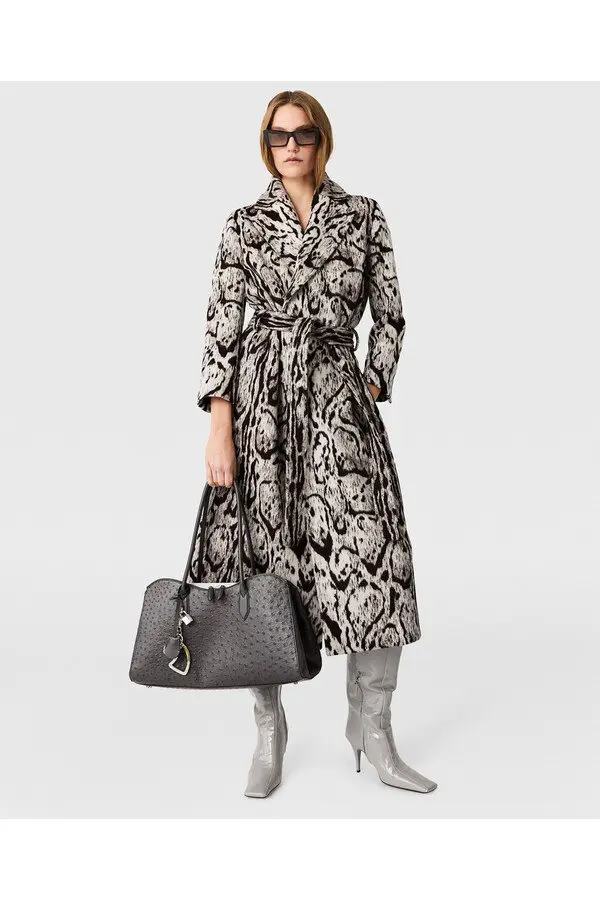 Stella McCartney Cloud Leopard Jacquard Belted Trench Coat - Grey