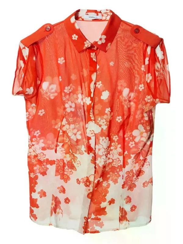 Versace Floral-print Stretch-silk Shirt - Orange