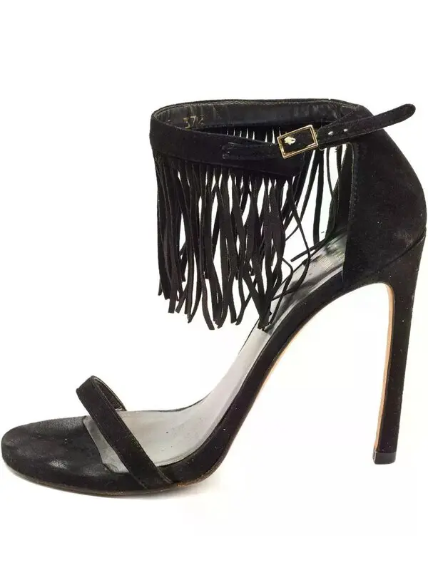 STUART WEITZMAN 120mm Fringe Suede Sandals - Black
