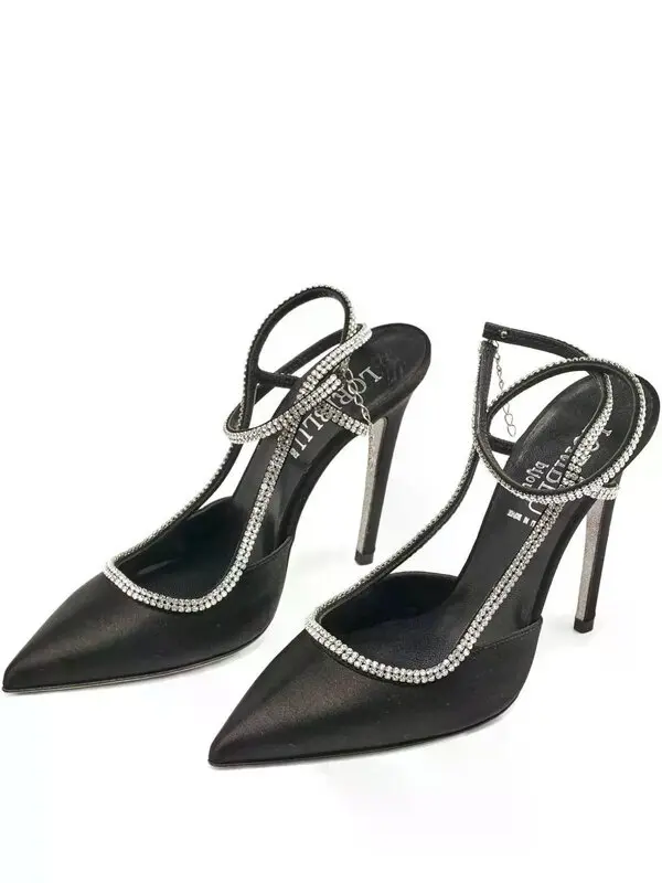 LORIBLU 120mm Satin Crystal Embellished Pumps - Black