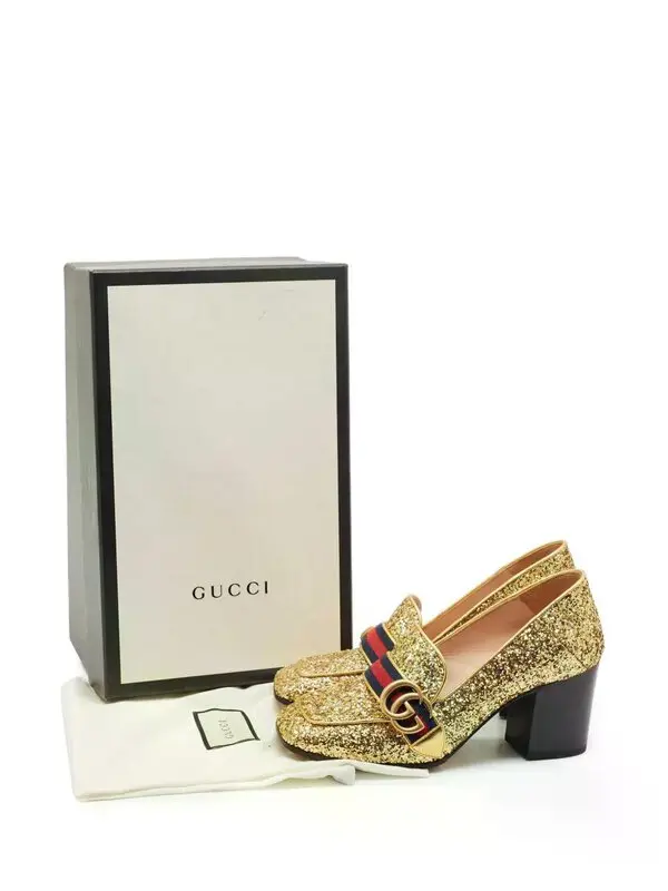 Gucci 75mm Glitter-finish Stripe Pumps