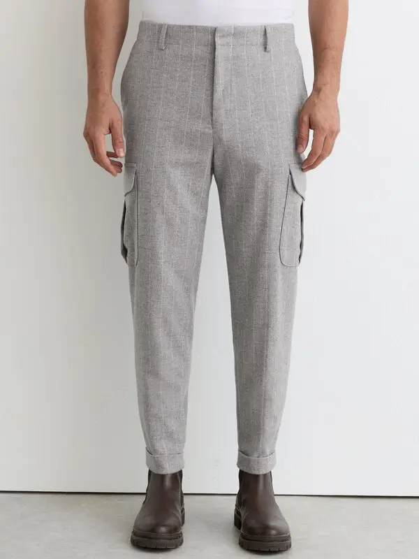 REISS Wool-blend Flannel Pinstripe Cargo Trousers