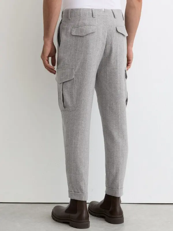 REISS Wool-blend Flannel Pinstripe Cargo Trousers