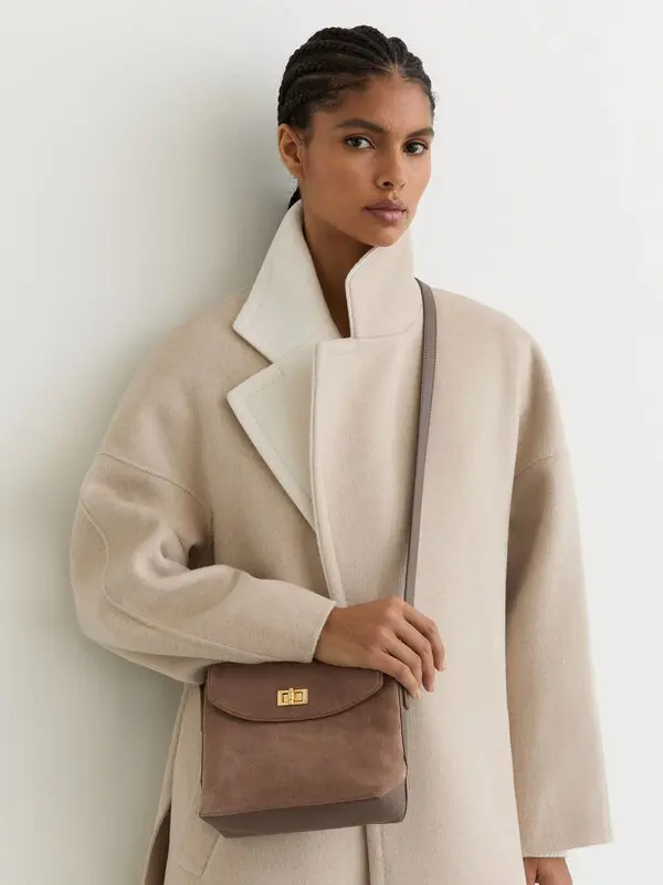 REISS Suede And Leather Crossbody Bag
