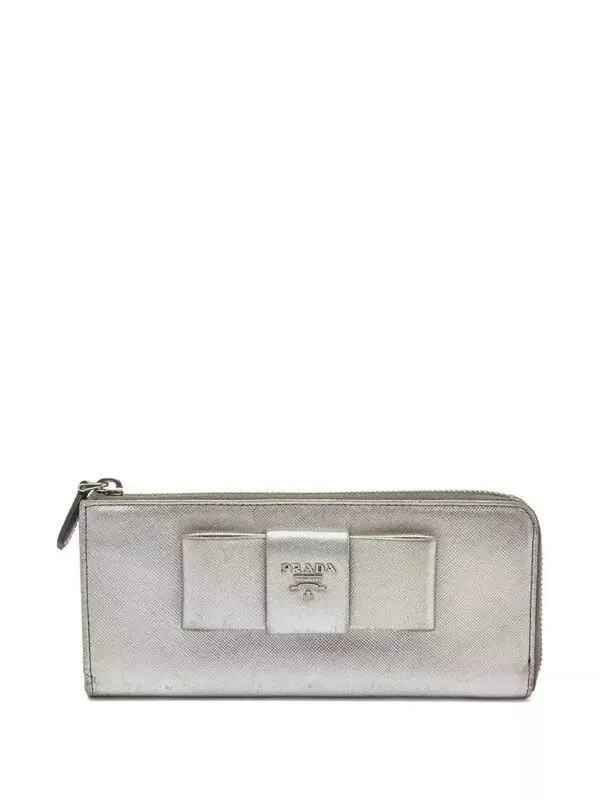 Prada Bow Leather Wallet - Grey