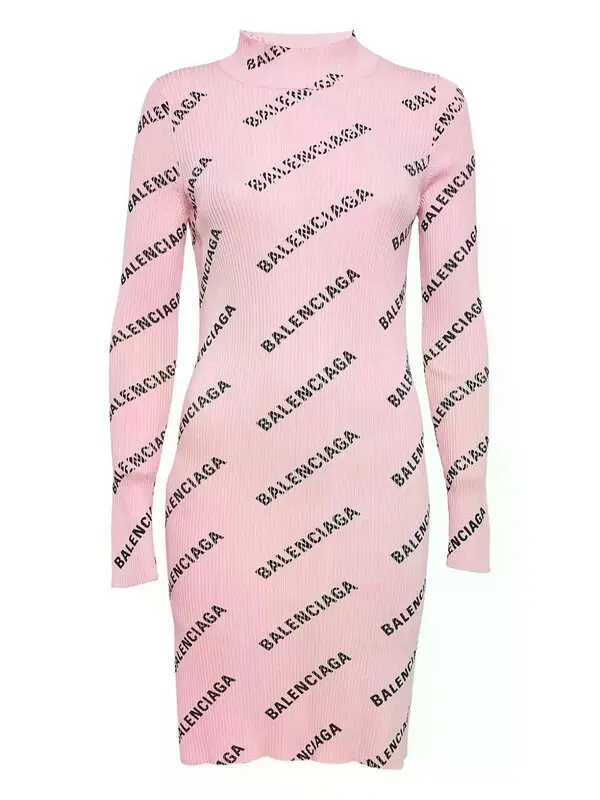 Balenciaga 2020s Ribbed-knit Logo-print Dress