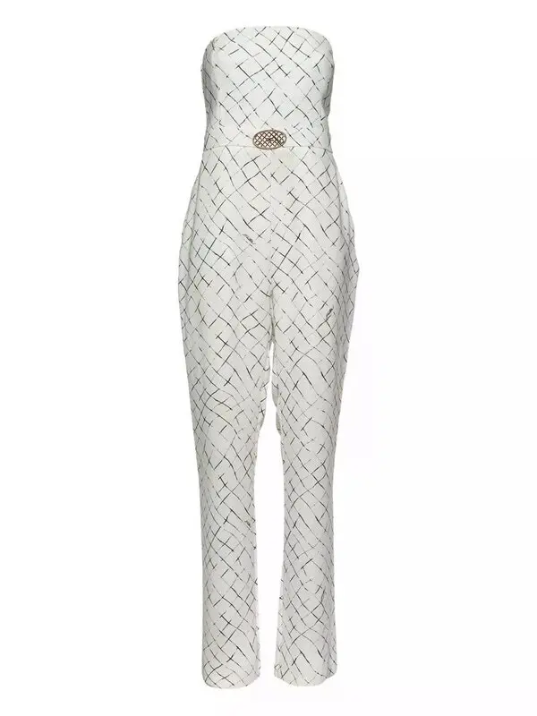 Elisabetta Franchi Geometric-pattern Strapless Jumpsuit - White