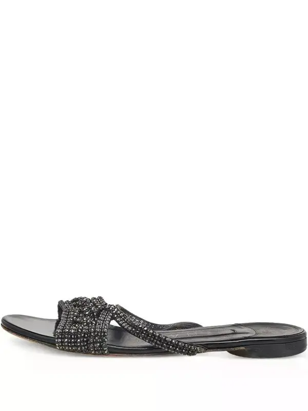 GINA Pre-owned Crystal-embellished Leather Sandals - Black