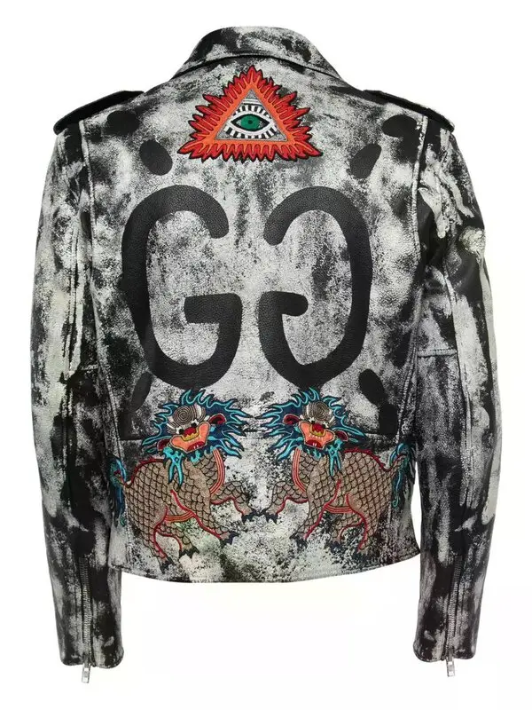 Gucci Dragon-embroidered Leather Jacket