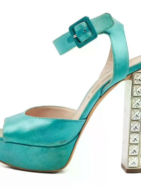 Miu Miu Crystal Embellished Block Heel Sandals