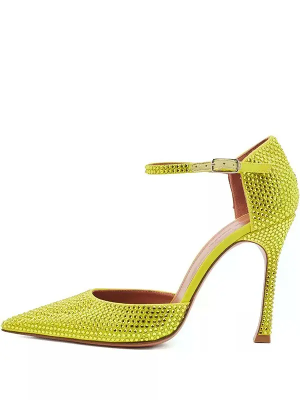 Amina Muaddi Crystal-embellished Satin Pumps - Yellow