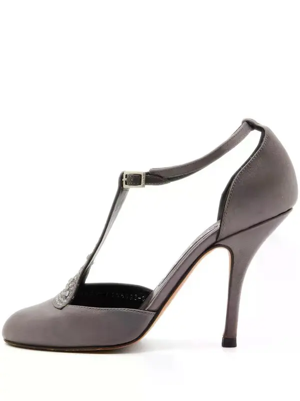 GINA Pre-owned T-strap Embellished Pumps - Grey