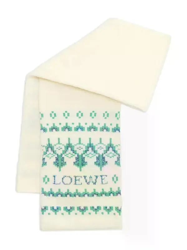 Loewe Fairisle-pattern Embellished Scarf - White