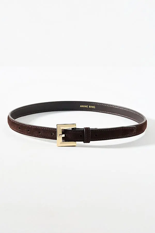 ANINE BING Nicola Square Buckle Belt - Brown Suede