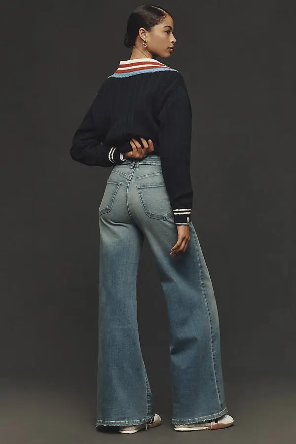 Good American Soft Tech Good Waist High-rise Wide-leg Jeans - Medium Denim
