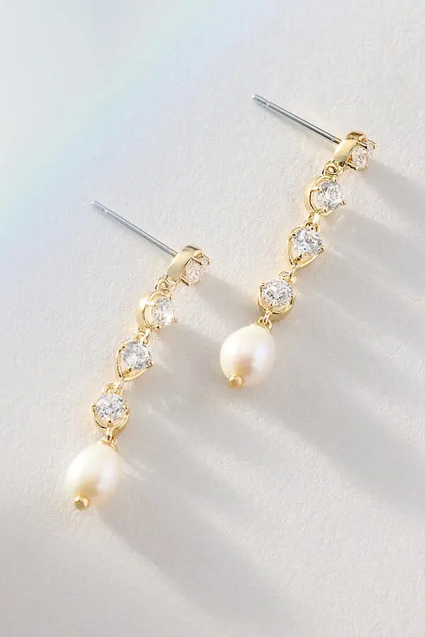 Nadri Maiden Pearl Crystal Linear Drop Earrings - Gold