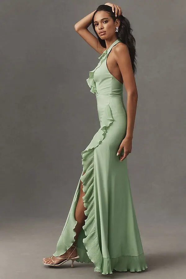 Dress The Population Kathleen Ruffle Maxi Dress - Light Green