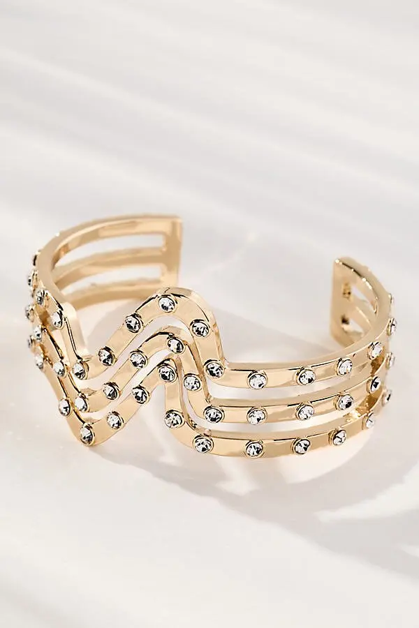 Anthropologie Wavy Layered Crystal Cuff Bracelet - Gold