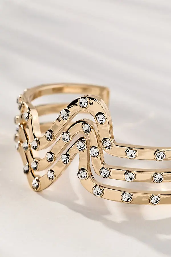 Anthropologie Wavy Layered Crystal Cuff Bracelet
