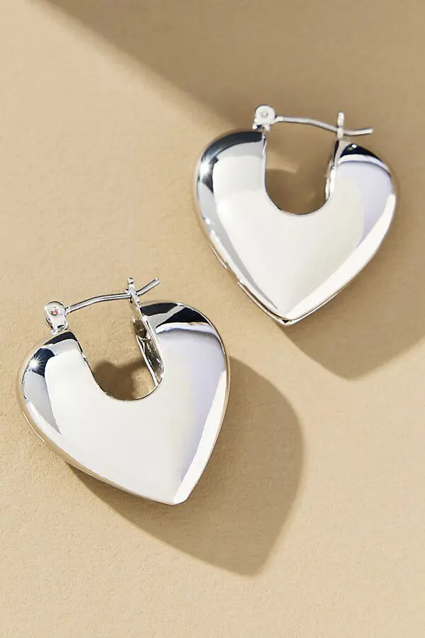 Anthropologie Puffy Heart Huggie Hoop Earrings - Silver