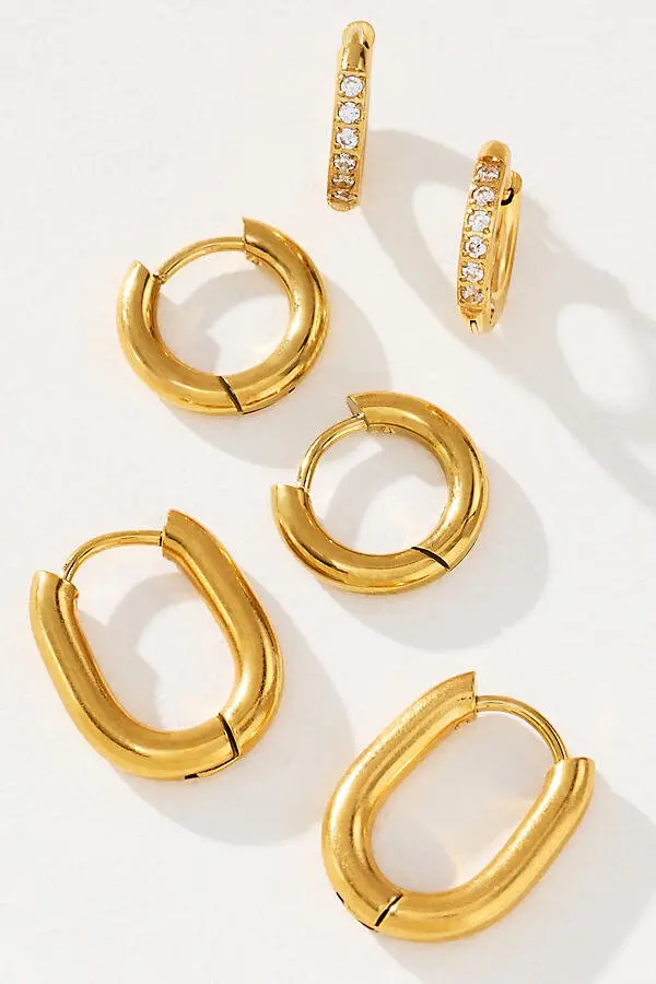 Anthropologie Set Of Three Huggie Hoop Earrings - Gold