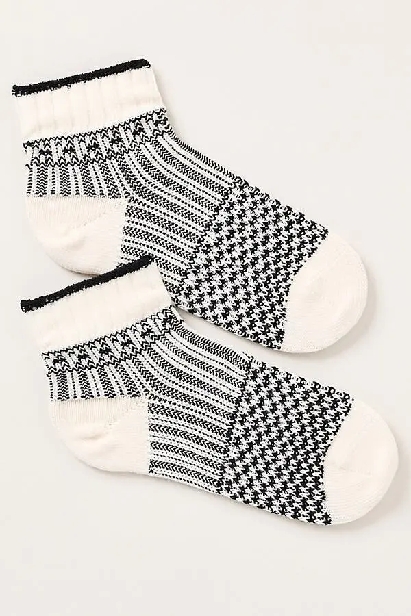 BOMBAS Checkered Quarter Socks - Black & Ivory