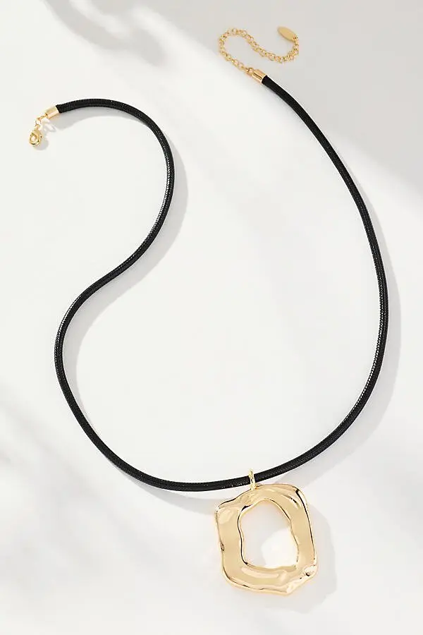 Anthropologie Round Pendant Cord Necklace - Black