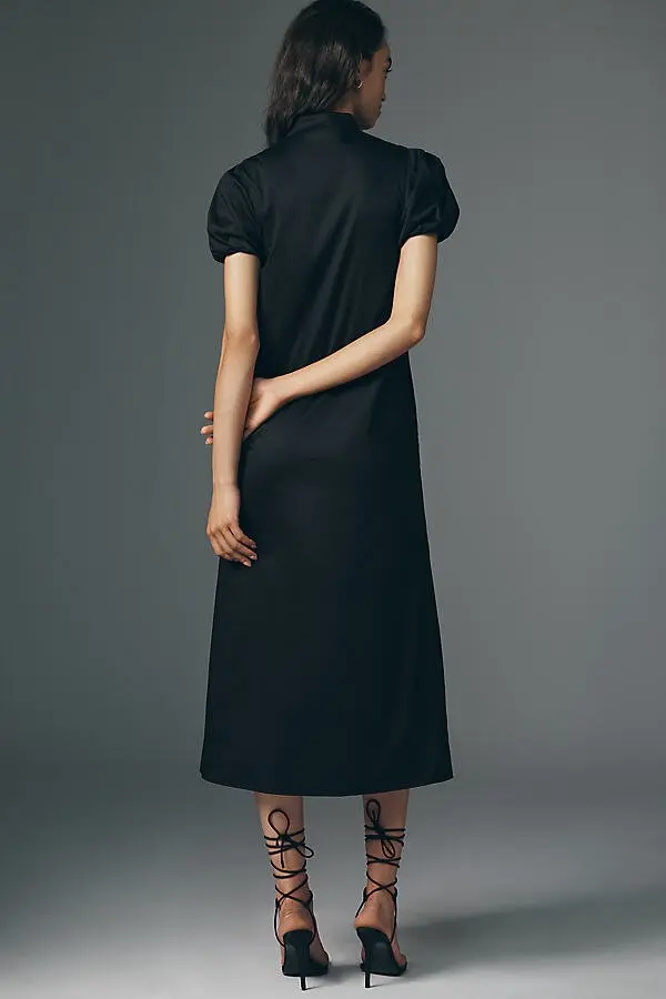Elliana Puff-sleeve Midi Dress - Black Floral