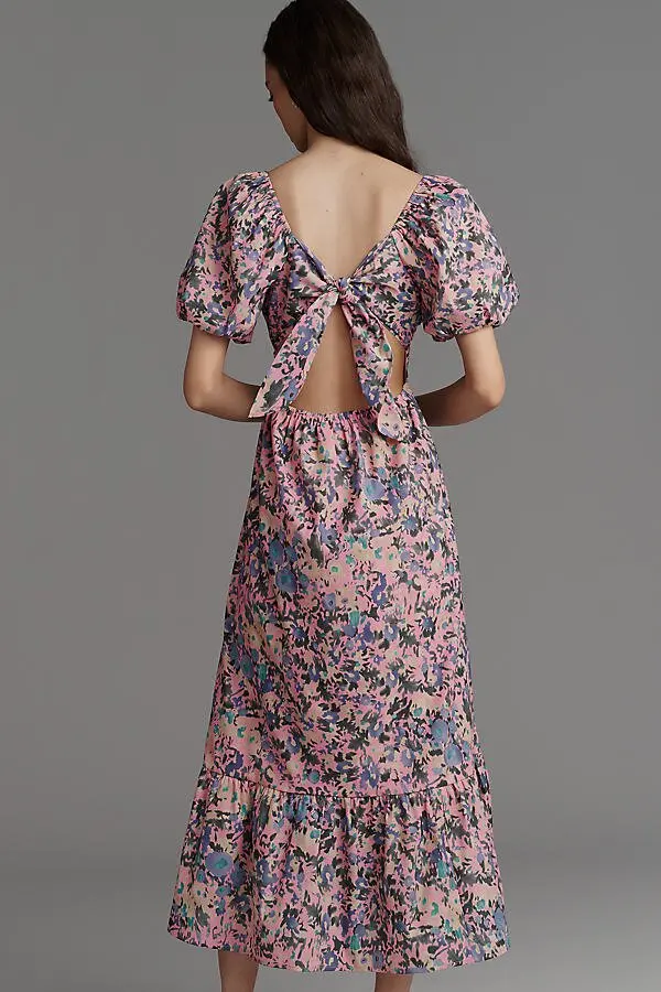 English Factory Puff-sleeve Printed Midi Dress