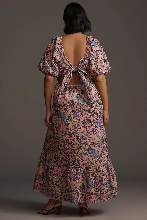 English Factory Puff-Sleeve Printed Midi Dress - Multi