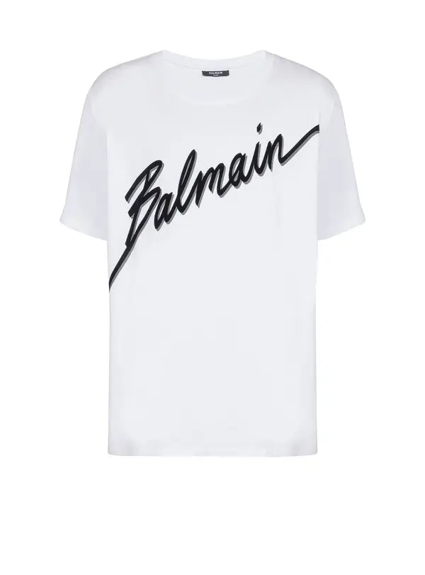 Balmain T-shirt With Flocked Letter Logo - White