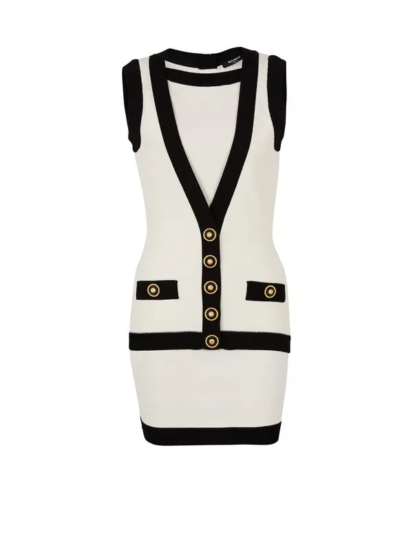 Balmain Knit Dress With Faux Waistcoat Design - Beige