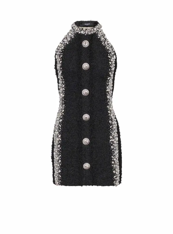 Balmain Buttoned Embroidered Mini Dress In Black | Editorialist