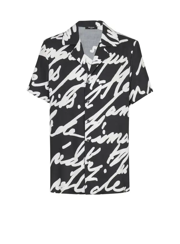 Balmain Twill Pyjama Shirt With "love Letter" Print - Black