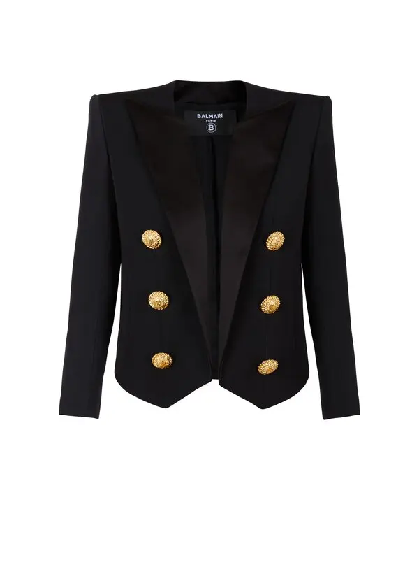 Balmain Cropped Edge-to-edge Jacket With Lion Buttons