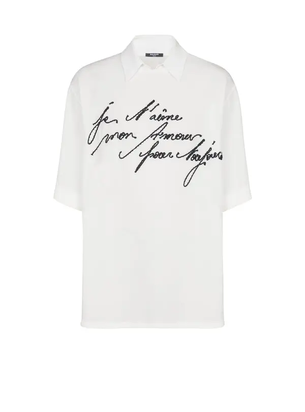 Balmain Collared T-shirt With "love Letter" Embroidery - White
