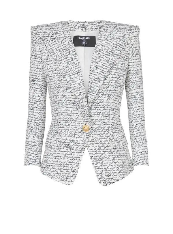 Balmain Love Letter Print One-button Jacket - White