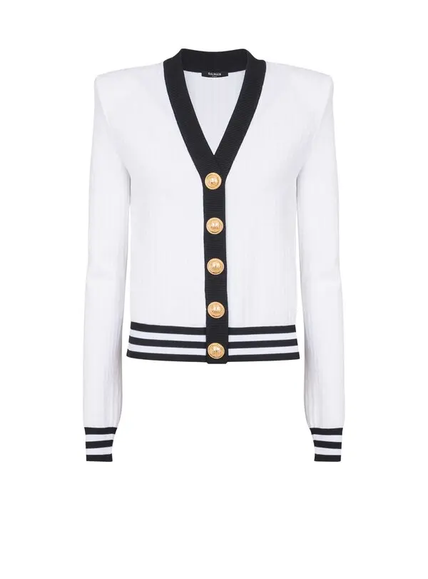 Balmain Monogrammed Knit Cardigan - White